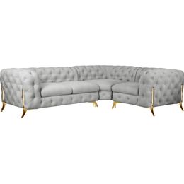 Chesterfield-Sofa LEONIQUE "Amaury L-Form", silber, B:264cm H:75cm T:204cm, Struktur (100% Polyester);Samtoptik (100% Polyester), Sofas, moderne Chersterfield-Optik, Breite 262 cm, Fußfarbe wählbar