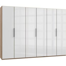 Kleiderschrank wimex "Level by fresh to go" Schränke Gr. B/H/T: 300 cm x 216 cm x 58 cm, 6 St., braun (plankeneichefarben, weißglas) Drehtürenschrank Kleiderschrank Drehtürenschränke Schränke Türen vollflächig mit farbigem Glas