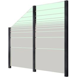 Zaun STAKET PRO, grau (anthrazit), Pfosten: 3 St., Aluminium, Glas, Zaunelemente, Glaszaun, Gesamtlänge: 2,29 m, 3 Pfosten