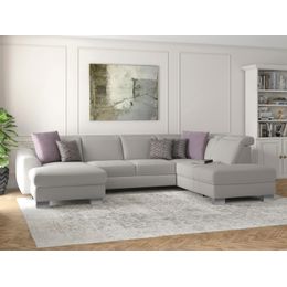 Sit & More Wohnlandschaft SIT & MORE "Dundee U-Form", silber, B:338cm H:86cm T:219cm, Sofas, Wohnlandschaft, mit Federkern und Edelstahlf&uuml;&szlig;en, wahlweise mit Kopfteilverstellung