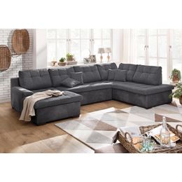 Wohnlandschaft Home Affaire "F&ouml;hr U-Form", schwarz (schwarz, anthrazit), B:310cm H:75cm T:200cm, 100% Polyester PRIMABELLE/Webstoff;100% Polyester Melrose/Struktur grob;100% Polyester Luxus-Microfaser/Struktur, Sofas, Wohnlandschaft, wahlweise mit Bettfunktion