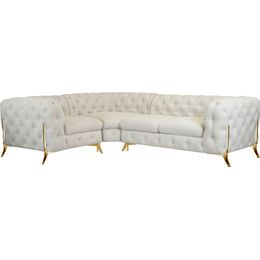 Chesterfield-Sofa LEONIQUE "Amaury L-Form", beige, B:264cm H:75cm T:204cm, Struktur (100% Polyester);Samtoptik (100% Polyester), Sofas, moderne Chersterfield-Optik, Breite 262 cm, Fußfarbe wählbar
