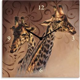Wanduhr Artland "Giraffen" Wanduhren Gr. B/H/T: 30 cm x 30 cm x 1,7 cm, Funkuhr, braun Wanduhren wahlweise mit Quarz- oder Funkuhrwerk, lautlos ohne Tickgeräusche
