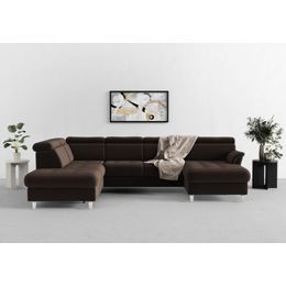 Sit & More Wohnlandschaft SIT & MORE "Marano U-Form", braun (espresso), B:304cm T:216cm, 98% Polyester, 2% Polyamid, Sofas, Wohnlandschaft, inklusive Kopfteilverstellung, wahlweise mit Bettfunktion, Bettkasten