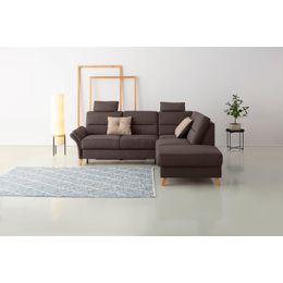 Ecksofa Home Affaire "Westerland L-Form", braun (dunkelbraun), B:238cm H:90cm T:213cm, 100% Polyester, Sofas, Ecksofa, Federkern-Polsterung, wahlweise mit Bettfunktion, Bettkasten