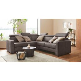Sit & More Ecksofa SIT & MORE "Bologna L-Form", braun, B:247cm H:84cm T:227cm, Sofas, Ecksofa, Kopfteilverstellung, wahlweise mit Bettfunktion und Schubkasten