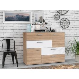 Kommode FORTE "Skive" Sideboards Gr. B/H/T: 125 cm x 95,9 cm x 41,3 cm, 4 Schubkästen, 4, beige (sonoma eiche, weiß) Kommode Breite ca. 125 cm