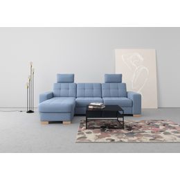 Sit & More Ecksofa SIT & MORE "Quincy L-Form", blau, B:252cm H:82cm T:161cm, Sofas, Ecksofa, wahlweise mit Bettfunktion und Bettkasten