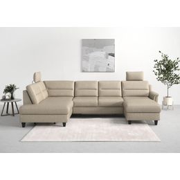 Sit & More Wohnlandschaft SIT & MORE "Far&ouml; U-Form", beige, B:325cm H:90cm T:187cm, Sofas, Wohnlandschaft, inklusive Federkern, wahlweise mit Bettfunktion und Bettkasten