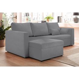 Ecksofa Home Affaire "Pur L-Form", grau (hellgrau), B:224cm H:87cm T:160cm, Struktur (100% Polyester);100% Polyester Melrose;Luxus-Microfaser Nubuk (100% Polyester), Sofas, Ecksofa, wahlweise mit Bettfunktion