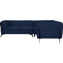 Chesterfield-Sofa LEONIQUE "Amaury L-Form", blau, B:264cm H:75cm T:204cm, Struktur (100% Polyester);Samtoptik (100% Polyester), Sofas, moderne Chersterfield-Optik, Breite 262 cm, Fußfarbe wählbar