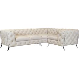 Chesterfield-Sofa LEONIQUE "Amaury L-Form", beige, B:264cm H:75cm T:204cm, Struktur (100% Polyester);Samtoptik (100% Polyester), Sofas, moderne Chersterfield-Optik, Breite 262 cm, Fußfarbe wählbar