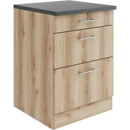 Unterschrank Optifit "Bella" Schränke Gr. B/H/T: 60 cm x 84,8 cm x 60 cm, beige (wildeiche, wildeiche, anthrazit) Unterschränke Breite 60 cm, 2 Auszüge, 1 Schubkasten