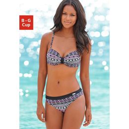 Bügel-Bikini Lascana Gr. 36, Cup G, bunt (schwarz, bunt) Damen Bikini-Sets Ocean Blue mit unifarbener Schlaufe zwischen den Cups