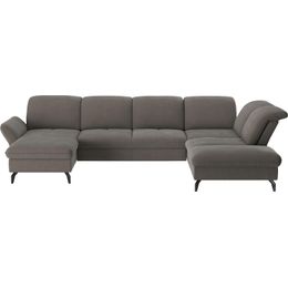 Sit & More Wohnlandschaft SIT & MORE "Leandro U-Form", braun (schlamm), B:363cm H:88cm T:242cm, 100% Polyester, Sofas, Wohnlandschaft, Wahlweise mit Bett-, Kopfteil - und Armlehnfunktion, sowie Bettkasten