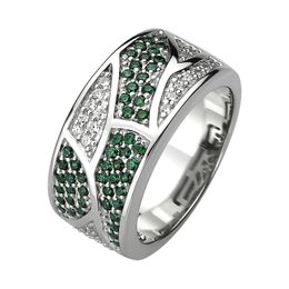 Fingerring Jobo Gr. 52, gr&uuml;n, Fingerringe, Damen, 52, Silber 925 (Sterlingsilber), Fingerring, 925 Silber mit 85 Zirkonia gr&uuml;n und wei&szlig;