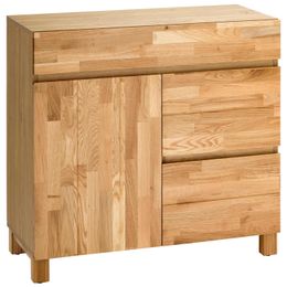 Badkommode Home Affaire "Kaika" Sideboards Gr. B/H/T: 80 cm x 79 cm x 35 cm, 3 St., braun (eichefarben, eiche massiv) Breite 80 cm