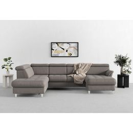 Sit & More Wohnlandschaft SIT & MORE "Marano U-Form", grau (grau 38), B:304cm T:216cm, 100% Polyester, Sofas, Wohnlandschaft, inklusive Kopfteilverstellung, wahlweise mit Bettfunktion, Bettkasten