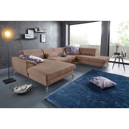 Sit & More Wohnlandschaft SIT & MORE "Percy U-Form", beige, B:343cm T:235cm, Sofas, Wohnlandschaft, 15 cm Fu&szlig;h&ouml;he, Sitztiefenverstellung, wahlweise in 2 Fu&szlig;farben