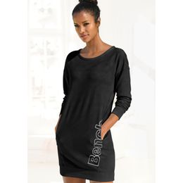 Sweatkleid BENCH. LOUNGEWEAR Gr. 52/54, N-Gr, schwarz-weiß (schwarz, weiß) Damen Kleider Strandkleider mit seitlichem Logoprint