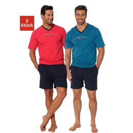 Shorty AUTHENTIC LE JOGGER Gr. 56/58, bunt (petrol, navy, rot, navy) Herren Homewear-Sets mit Frontprint