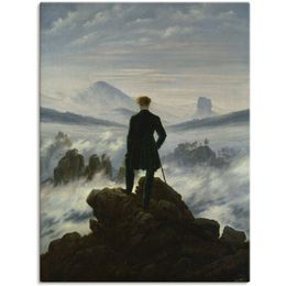 Wandbild Artland "Der Wanderer über dem Nebelmeer. Um 1818" Bilder Gr. B/H: 60 cm x 80 cm, Leinwandbild Mann, 1 St., blau als Leinwandbild, Poster in verschied. Größen