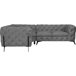 Chesterfield-Sofa LEONIQUE "Amaury L-Form", grau, B:264cm H:75cm T:204cm, Struktur (100% Polyester);Samtoptik (100% Polyester), Sofas, moderne Chersterfield-Optik, Breite 262 cm, Fußfarbe wählbar