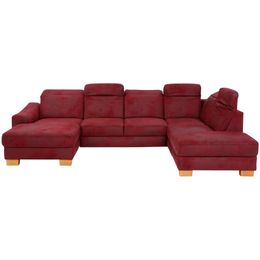 Wohnlandschaft Home Affaire "Dundee U-Form", rot (bordeaux), B:338cm H:86cm T:219cm, Luxus-Microfaser Florence (100% Polyester), Sofas, Wohnlandschaft, wahlweise mit Kopfteilverstellung und zus&auml;tzlich mit Bettfunktion