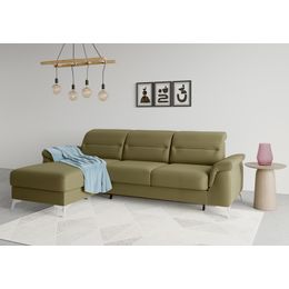 Sit & More Ecksofa SIT & MORE "Sinatra L-Form", gr&uuml;n (olive), B:258cm H:85cm T:170cm, 98% Polyester, 2% Polyamid, Sofas, Ecksofa, mit Recamiere, optinal mit Kopfteilverstellung und Armteilfunktion