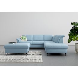 Sit & More Ecksofa SIT & MORE "Maggiore L-Form", blau (hellblau), B:261cm H:88cm T:224cm, 98% Polyester, 2% Polyamid, Sofas, Ecksofa, wahlweise mit Kopfteilverstellung, Bettfunktion und Stauraum