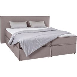 Boxspringbett "Yuma", grau (hellgrau), B:213cm L:213cm, 100% Polyester, LeGer Home by Lena Gercke, Komplettbetten, Boxspringbett, incl. Topper, in 4 Breiten, 3 Matratzenarten und je 2 H&auml;rtegraden