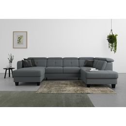 Sit & More Wohnlandschaft SIT & MORE "Belluci U-Form", grau, B:321cm H:85cm T:195cm, Sofas, Wohnlandschaft, Kopfteilverstellung und Federkern, wahlweise mit Bettfunktion