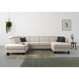 Sit & More Wohnlandschaft SIT & MORE "Belluci U-Form", grau (elephant), B:321cm H:85cm T:195cm, Sofas, Wohnlandschaft, Kopfteilverstellung und Federkern, wahlweise mit Bettfunktion