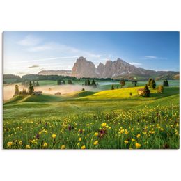 Wandbild Artland "Frühling auf der Seiser Alm" Bilder Gr. B/H: 90 cm x 60 cm, Leinwandbild Berge & Alpenbilder Querformat, 1 St., grün als Alubild, Leinwandbild, Wandaufkleber oder Poster in versch. Größen