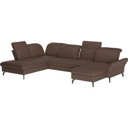 Sit & More Wohnlandschaft SIT & MORE "Leandro U-Form", braun (dunkelbraun), B:363cm H:88cm T:242cm, 100% Polyester, Sofas, Wohnlandschaft, Wahlweise mit Bett-, Kopfteil - und Armlehnfunktion, sowie Bettkasten