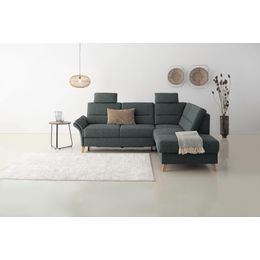 Ecksofa Home Affaire "Westerland L-Form", blau (blau, grau), B:238cm H:90cm T:213cm, 100% Polyester, Sofas, Ecksofa, Federkern-Polsterung, wahlweise mit Bettfunktion, Bettkasten