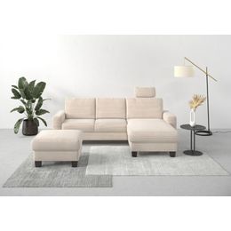 Ecksofa Home Affaire "Summer L-Form", beige (creme), B:249cm H:91cm T:164cm, 100% Polyester, Sofas, Ecksofa, mit Recamiere, mit oder ohne Bettfunktion und Bettkasten, Cord-Bezug
