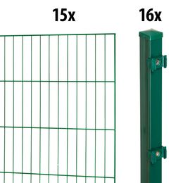 GARDEN 'N' MORE Einstabmattenzaun "Standard" Zaunelemente 15 Elemente für 30 m, LxH: 200 x 175 cm, mit 16 Pfosten Gr. H/L: 175 cm x 30 m, Pfosten: 16 St., grün