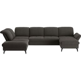 Sit & More Wohnlandschaft SIT & MORE "Leandro U-Form", grau (fango), B:363cm H:88cm T:242cm, 100% Polyester, Sofas, Wohnlandschaft, Wahlweise mit Bett-, Kopfteil - und Armlehnfunktion, sowie Bettkasten