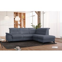 Sit & More Ecksofa SIT & MORE "Astoria L-Form", grau (grau, blau), B:256cm H:91cm T:225cm, 100% Polyester, Sofas, Ecksofa, wahlweise mit motorischer Relaxfunktion