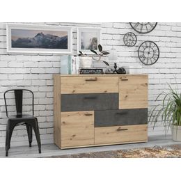 Kommode FORTE "Skive" Sideboards Gr. B/H/T: 125 cm x 95,9 cm x 41,3 cm, 4 Schubkästen, 4, grau (artisan eiche, betonoptik) Kommode Breite ca. 125 cm