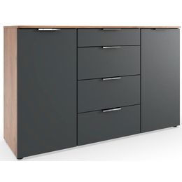 Kombikommode wimex "Level by fresh to go" Sideboards Gr. B/H/T: 135 cm x 84 cm x 41 cm, 4, schwarz (front graphit, korpus plankeneiche nachbildung) Kombikommoden 2-türig, mit 4 Schubladen und soft-close Funktion, 135cm breit