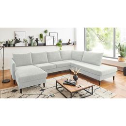 Wohnlandschaft "Rekvik U-Form", grau (hellgrau), B:308cm H:79cm, ATLANTIC HOME COLLECTION, Sofas, Wohnlandschaft, mit Wellenunterfederung, mit Massivholzf&uuml;&szlig;en