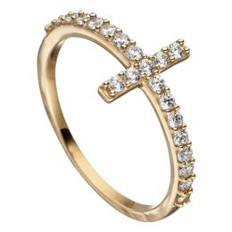 Fingerring Jobo "Ring mit Kreuz" Fingerringe Gr. 52, Gelbgold 333, goldfarben (gelbgold 333) Damen 333 Gold mit 19 Zirkonia