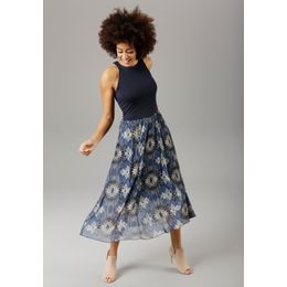 Sommerkleid Aniston SELECTED Gr. 46, N-Gr, blau (dunkelblau, braun, blau, beige) Damen Kleider mit Batik-Druck