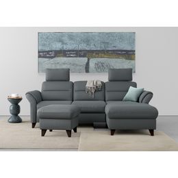 Sit & More Ecksofa SIT & MORE "Mellum L-Form", grau (dunkelgrau), B:250cm H:87cm T:163cm, 100% Polyester, Sofas, Ecksofa, Federkern, wahlweise mit Bettfunktion, Bettkasten und Armteilfunktion
