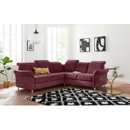 Sit & More Ecksofa SIT & MORE "Darwin L-Form", rot (bordeaux), B:249cm T:229cm, Sofas, Ecksofa, inklusive Federkern, wahlweise mit Kopfteilverstellung, Bettfunktion