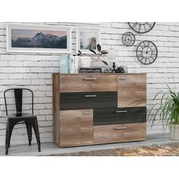 Kommode FORTE "Skive" Sideboards Gr. B/H/T: 125 cm x 95,9 cm x 41,3 cm, 4 Schubkästen, 4, braun (eiche antik, touchwood) Kommode Breite ca. 125 cm