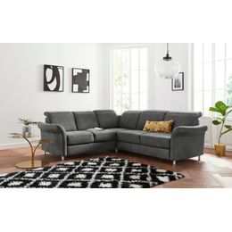 Sit & More Ecksofa SIT & MORE "Darwin L-Form", blau (antrazith), B:249cm H:83cm T:229cm, Sofas, Ecksofa, inklusive Federkern, wahlweise mit Kopfteilverstellung, Bettfunktion