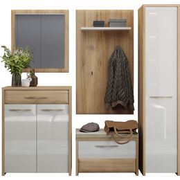 Garderoben-Set Home Affaire "Gala", beige (beige hg, pacific walnuss decor), B:189cm H:192cm T:36cm, MDF, Spanplatte, Kastenmöbel-Sets, Soft-Close Funktion, Hochglanz UV lackiert